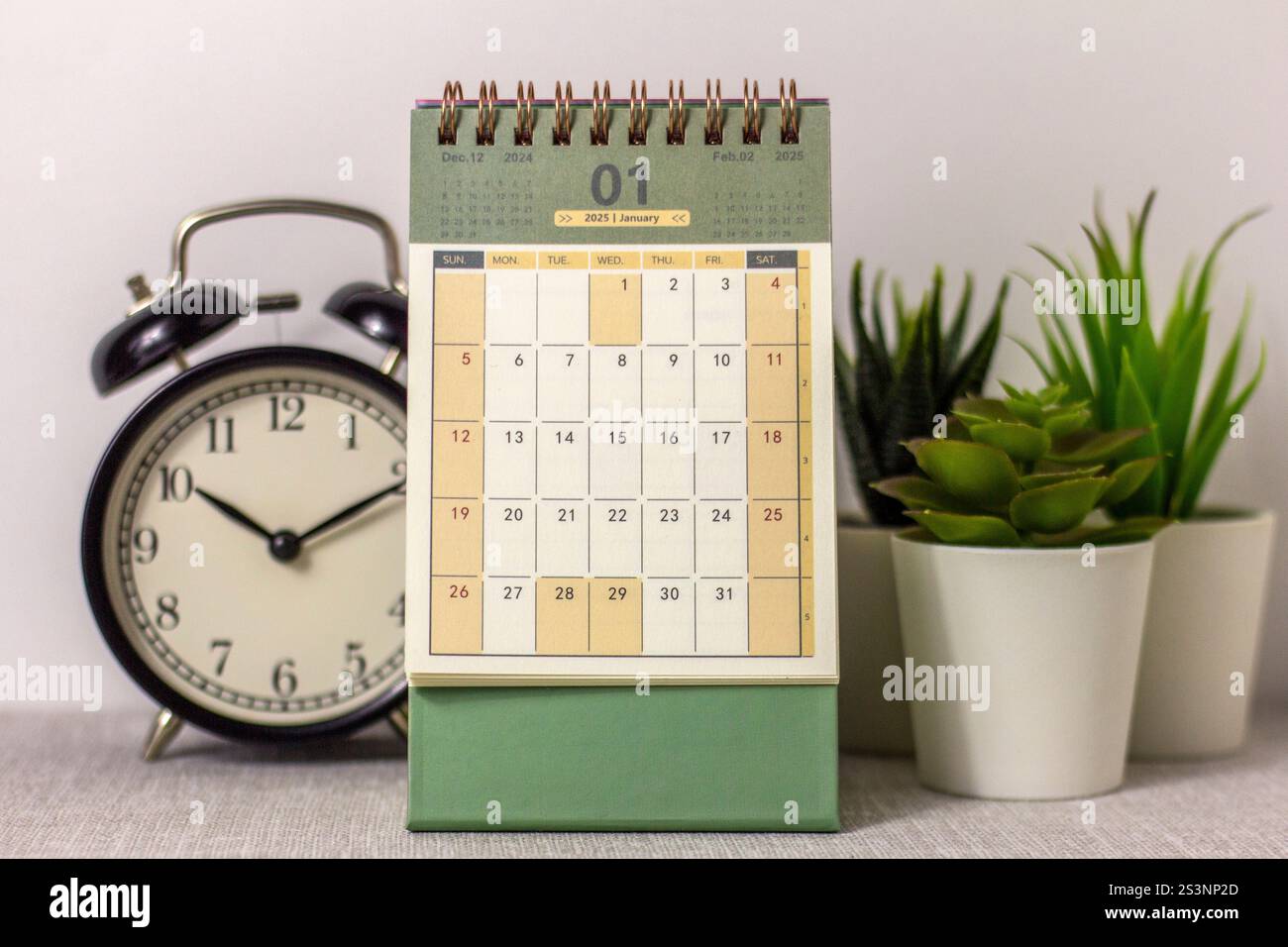 Hello, January. January 2025 planning calendar on your desktop Stock ...