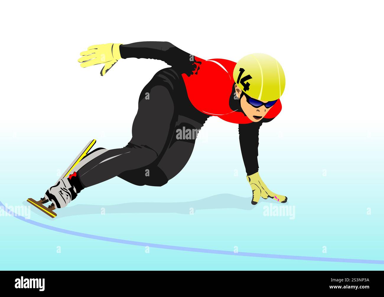 Short Track Speed Skating. 3d vector color hand drawn illustrationv ...