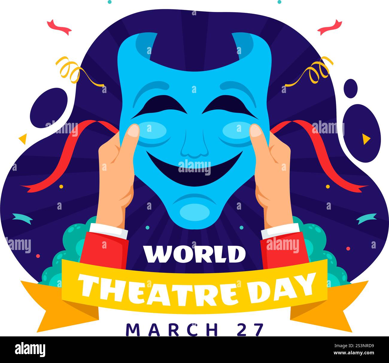 World Theatre Day Vector Illustration featuring Comedy and Tragedy ...