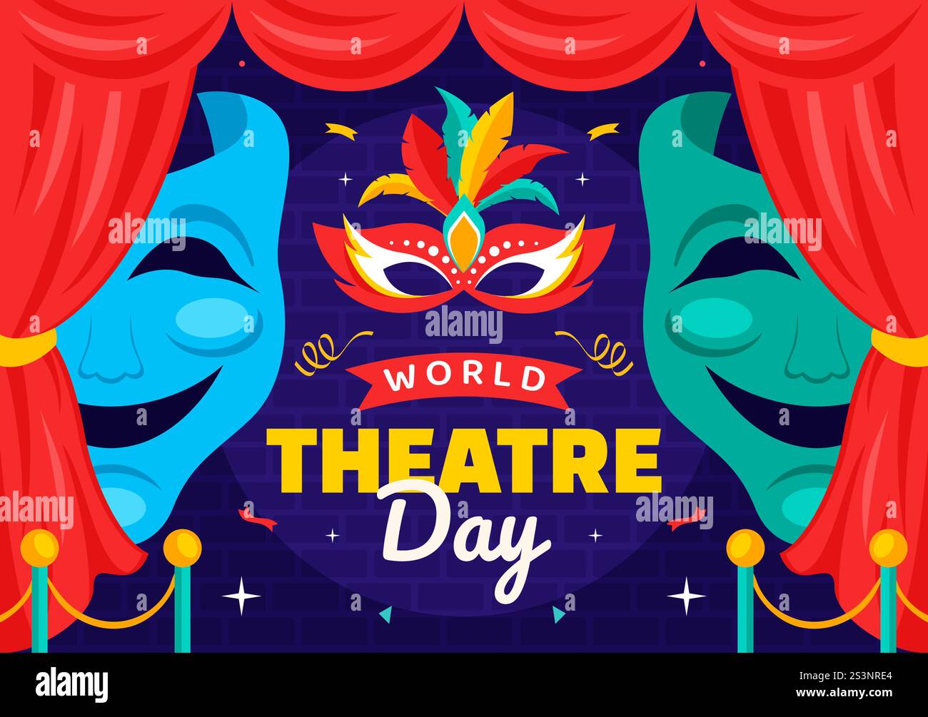 World Theatre Day Vector Illustration featuring Comedy and Tragedy ...