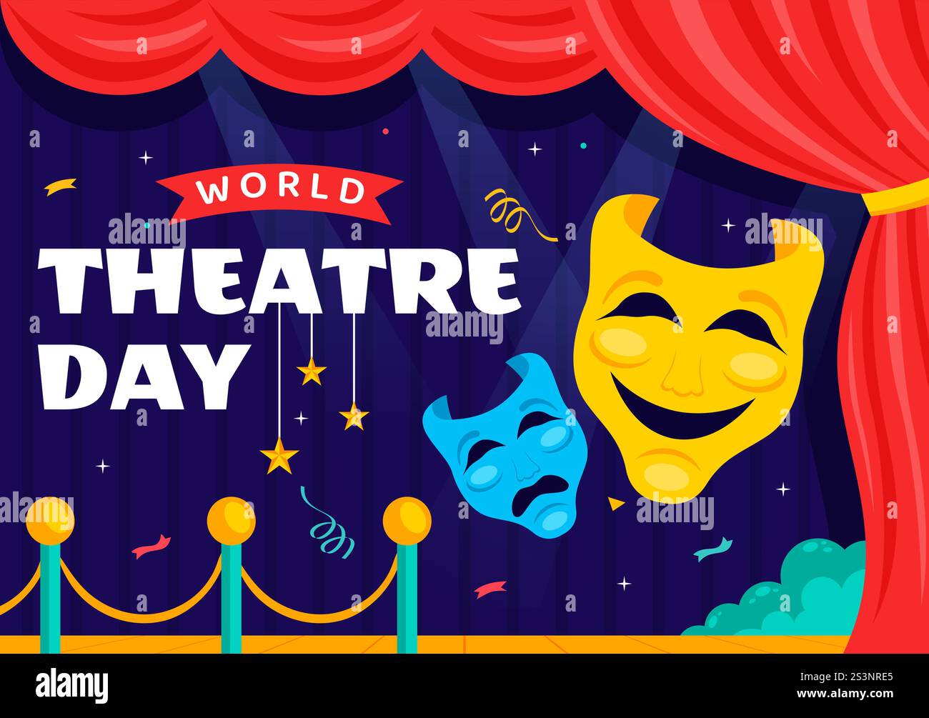 World Theatre Day Vector Illustration featuring Comedy and Tragedy ...