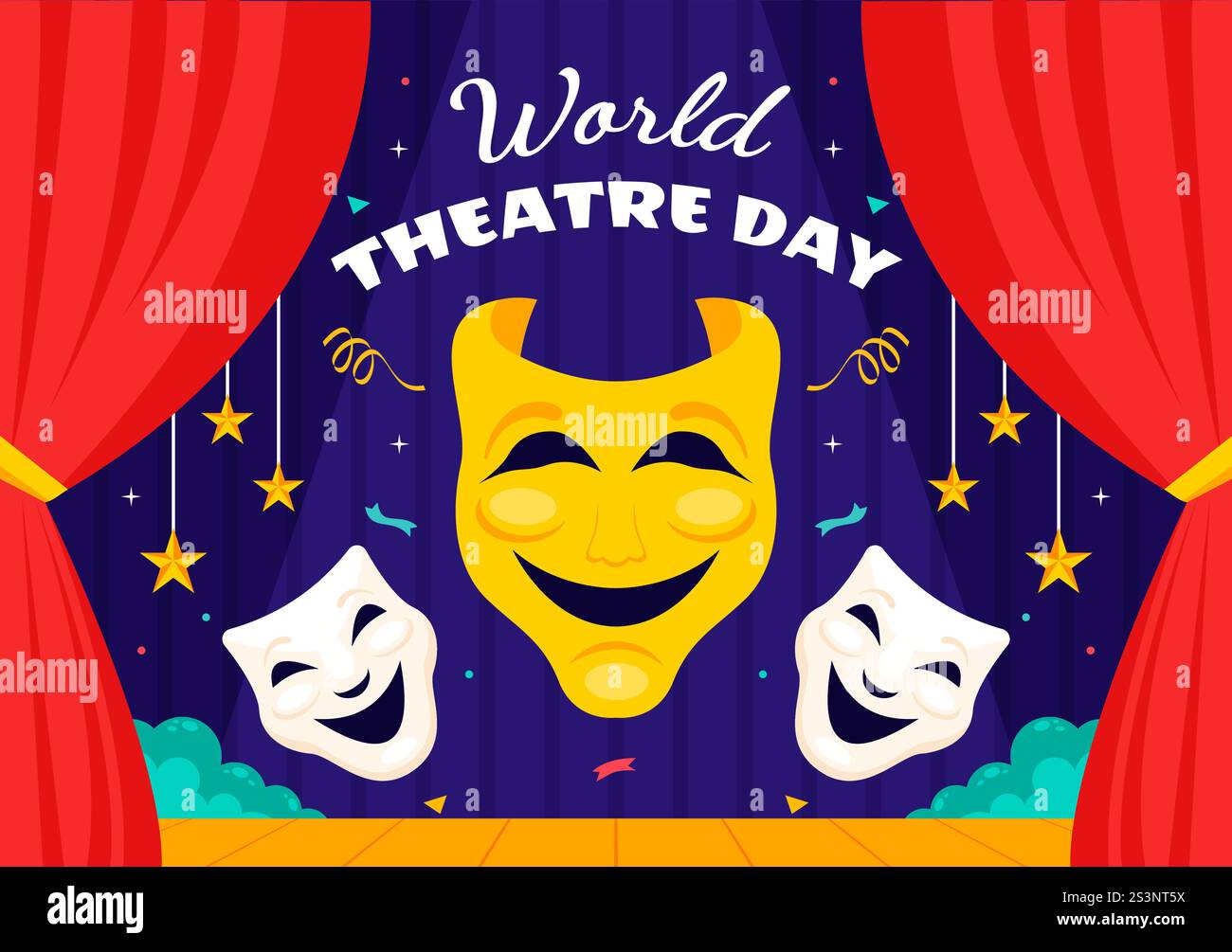 World Theatre Day Vector Illustration featuring Comedy and Tragedy ...