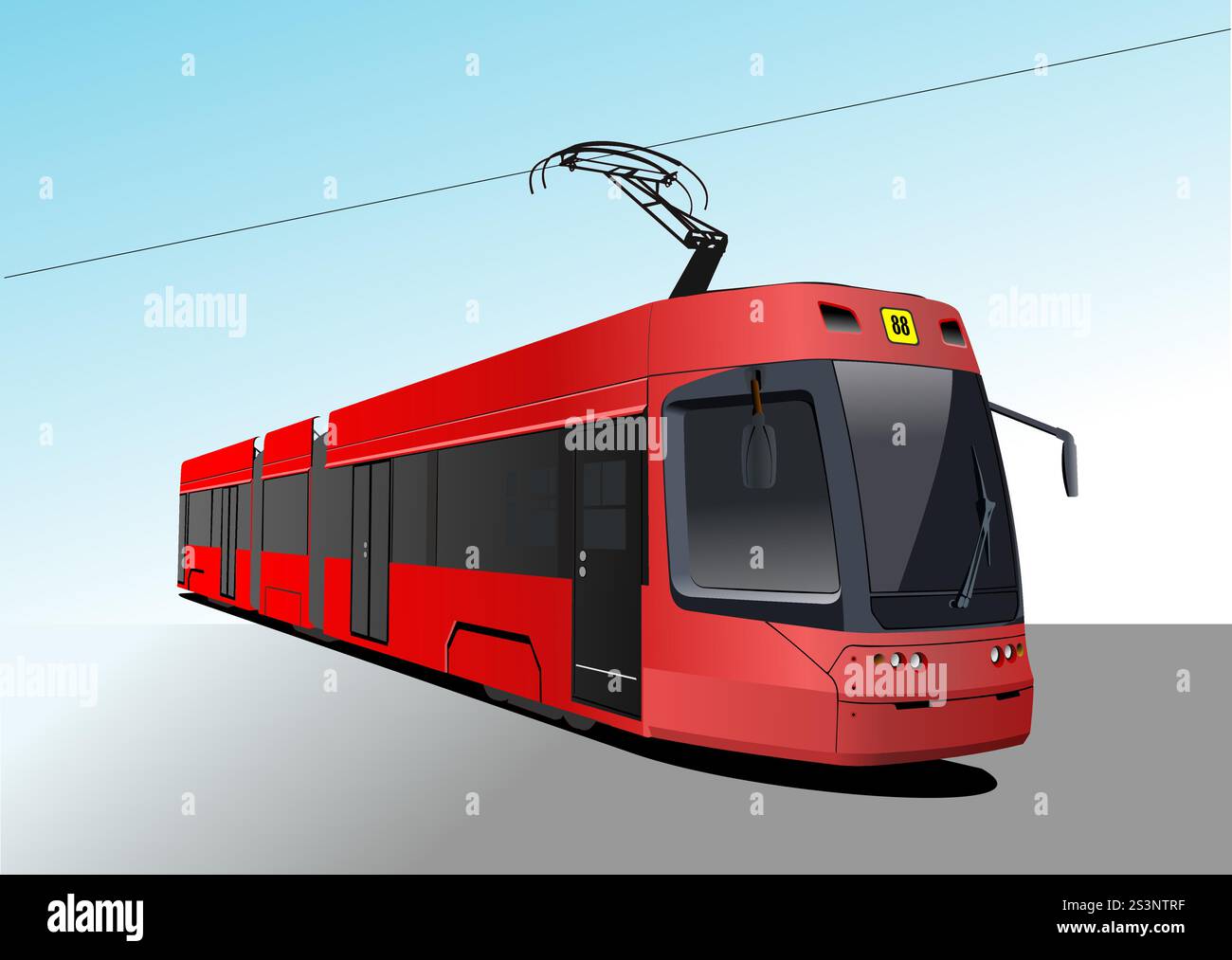 City transport. Old Tram. Colored Vector 3d hand drawn illustration ...