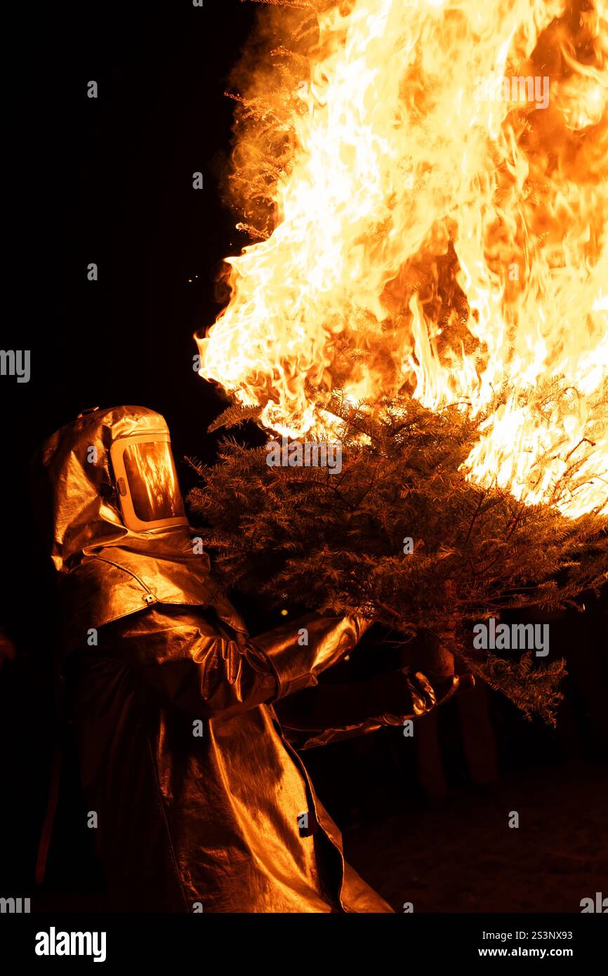 Seattle, USA. 9th Jan, 2025. Trees being burned in the annual Christmas ...