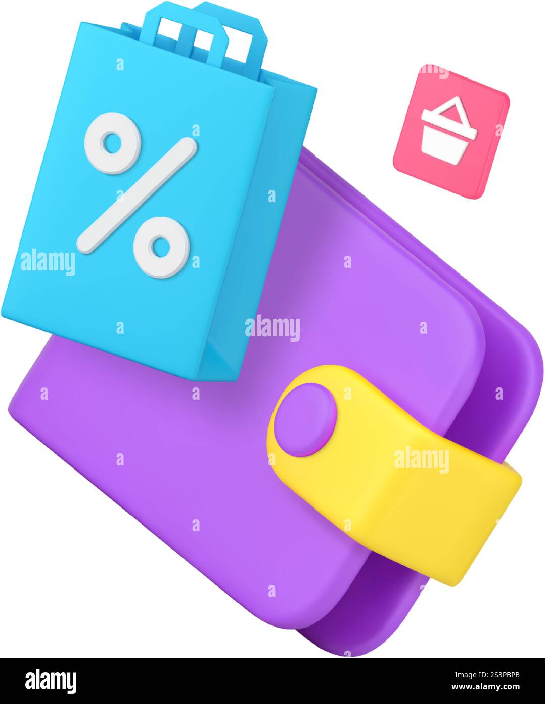 Shopping sale discount wallet payment with cart order 3d icon realistic ...