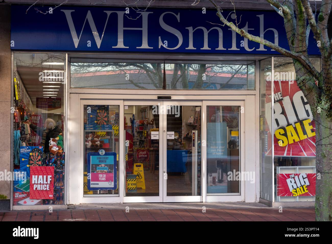 Shop front and entrance to a WH Smith store on an English high street ...