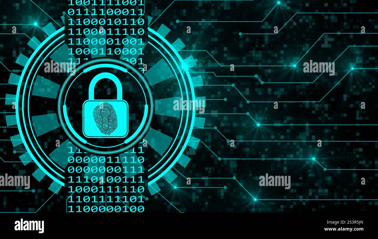 Technology Secure Concept - padlock with fingerprint - hud connecting lines - graphic elements ...