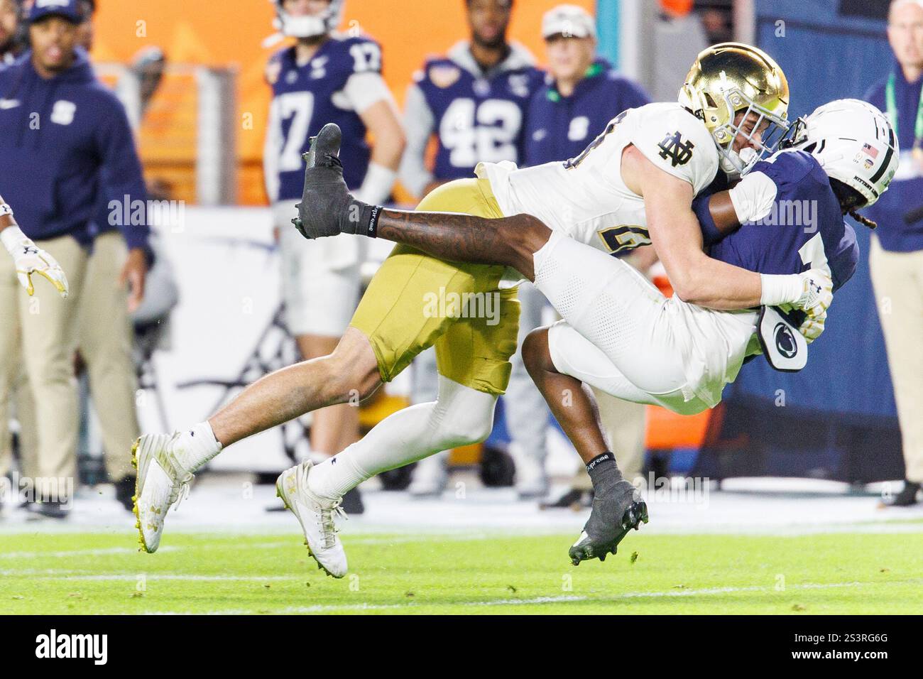 January 09, 2025: Notre Dame safety Luke Talich (28) makes the tackle ...