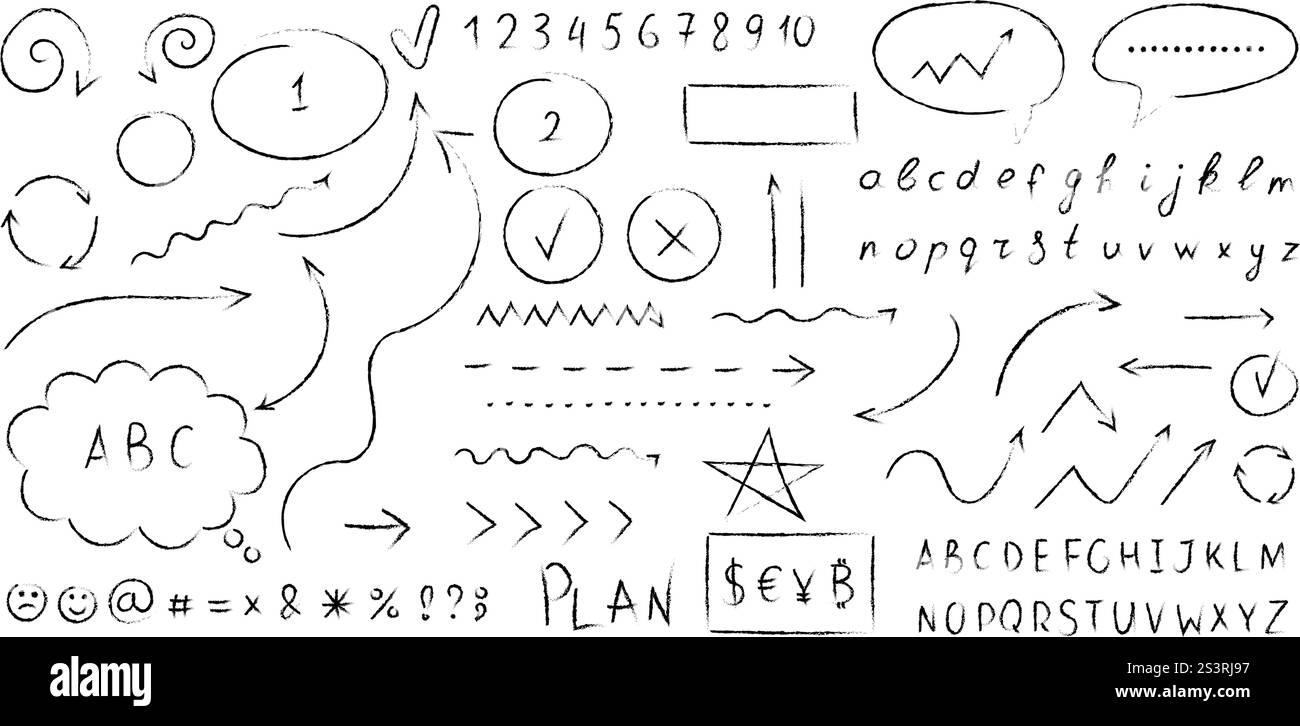 Arrow circles and abstract doodle icon in hand drawn style. Number ...