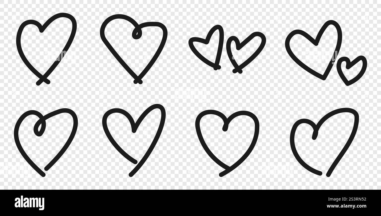 Hearts icon in hand drawn style. Handmade painted heart vector ...