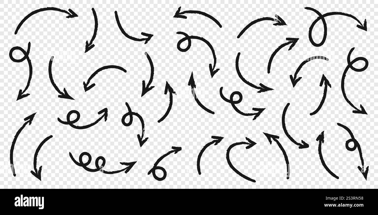 Arrow icon in hand drawn style. Handmade doodle vector illustration on ...