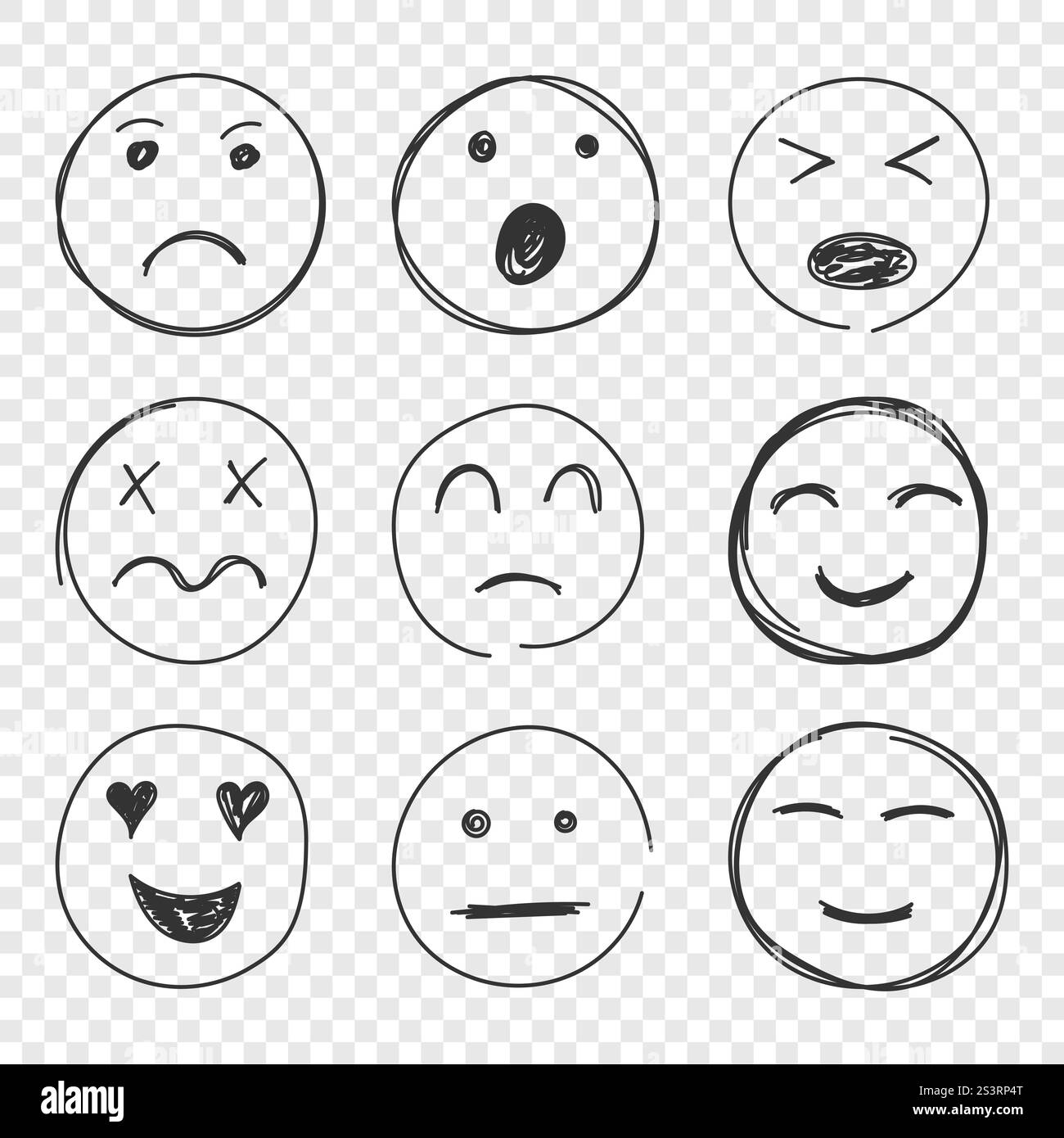 Emojis faces icon in hand drawn style. Doddle emoticons vector ...