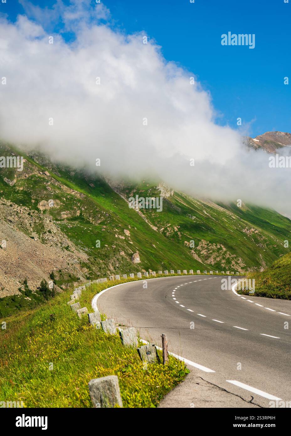 Panoramic view of curve of a winding road in Grossglockner ...