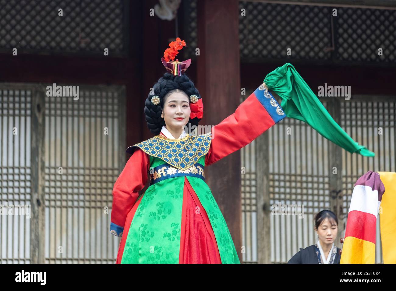 Korean woman dancer wearing traditional Korean clothing hanbok in the ...
