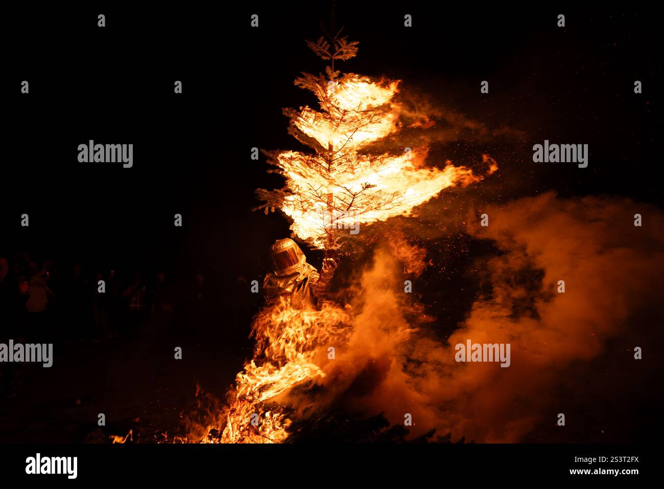 Seattle, USA. 9th Jan, 2025. Trees being burned in the annual Christmas ...