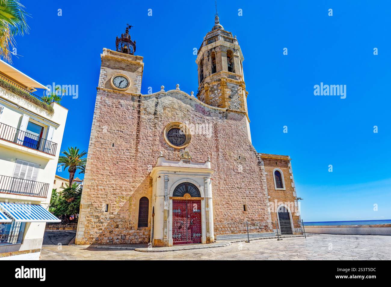 Iconic church of St. Bartholomew and St. Thecla. Sitges. Spain Stock ...