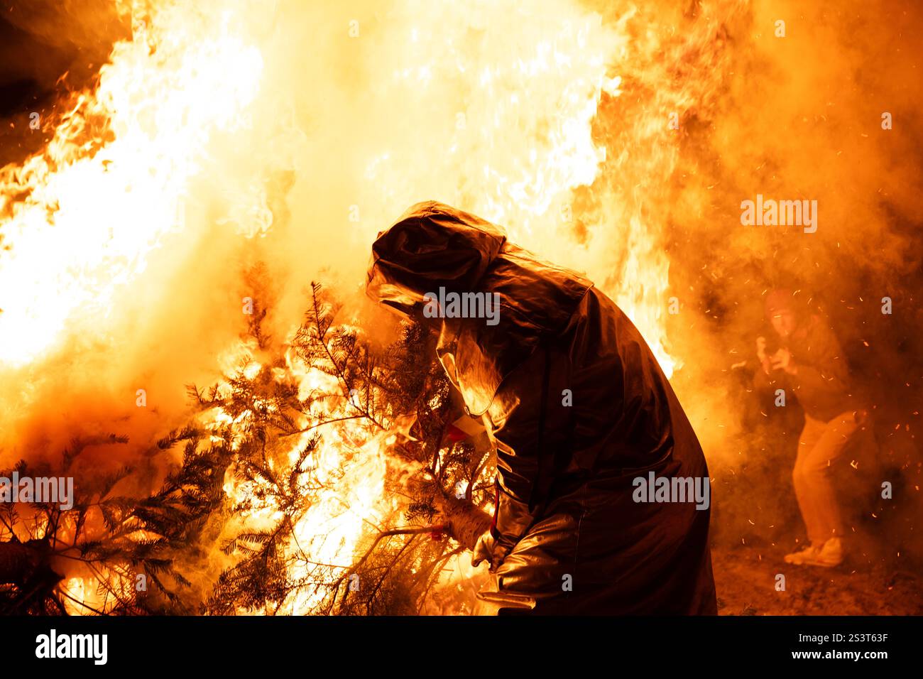 Seattle, USA. 9th Jan, 2025. Trees being burned in the annual Christmas ...