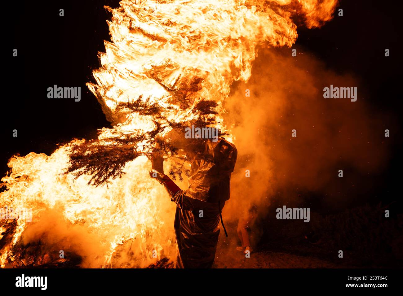 Seattle, USA. 9th Jan, 2025. Trees being burned in the annual Christmas ...