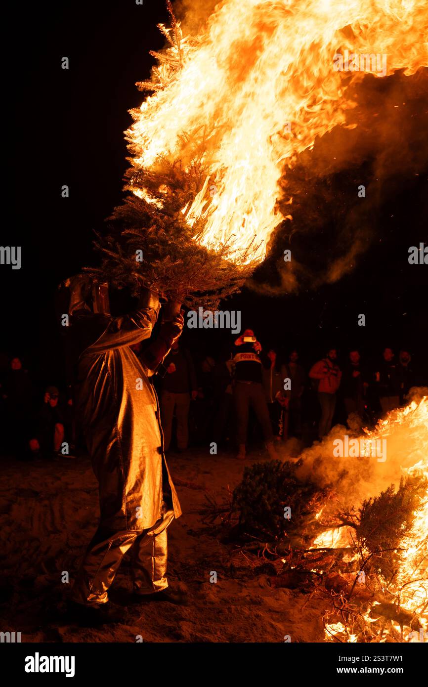 Seattle, USA. 9th Jan, 2025. Trees being burned in the annual Christmas ...
