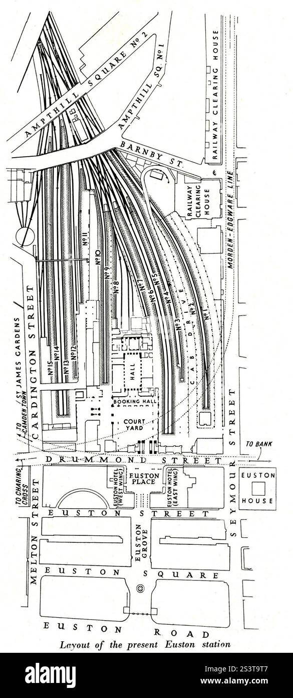 A plan of the layout of Euston Railway Station, London, in 1938 Stock ...