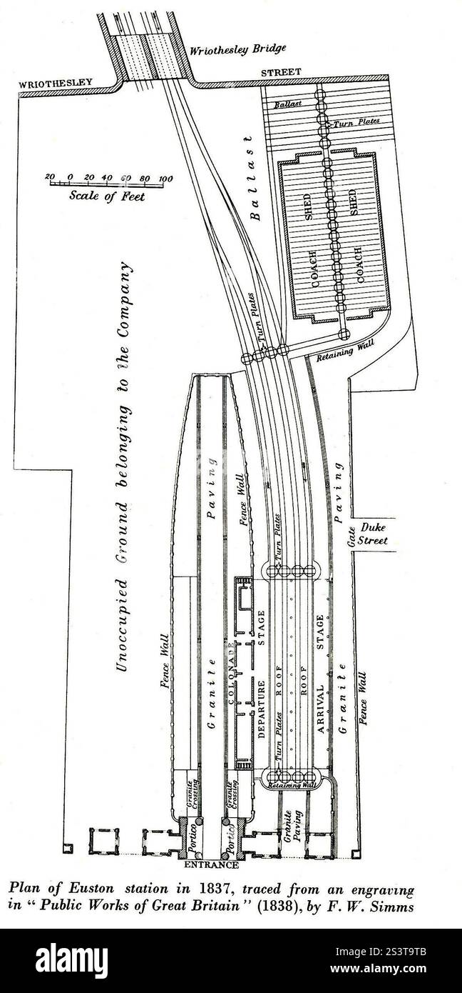 A plan of the original layout of Euston Railway Station, London, in ...