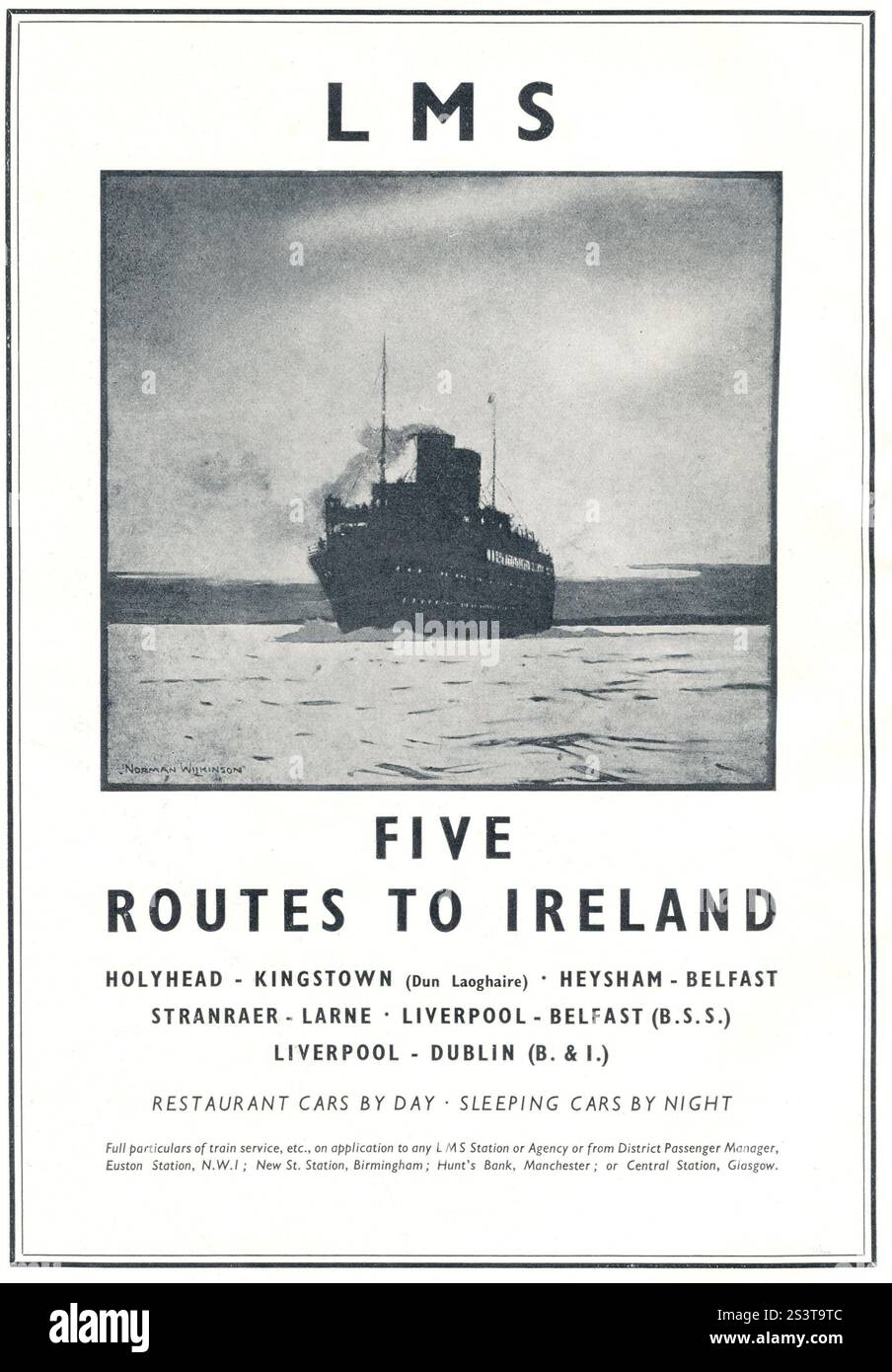 A vintage LMS Railway advert dated 1938 advertising 5 ferry crossing ...