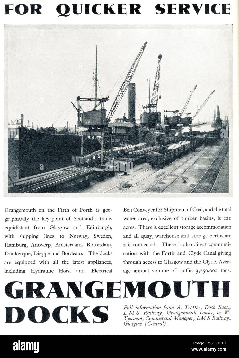 A vintage 1938 advert for Grangemouth Docks Stock Photo - Alamy