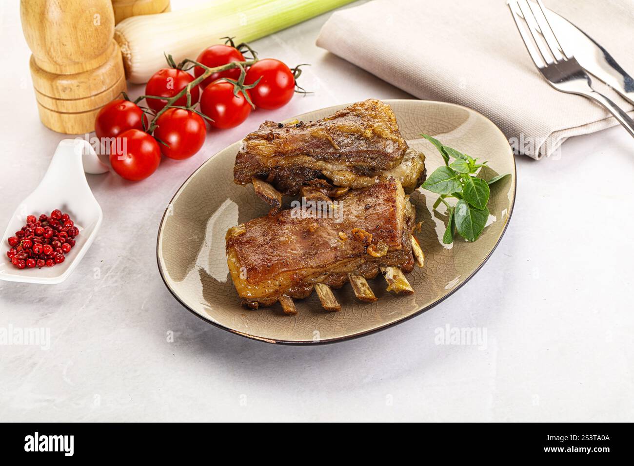 Roasted Lamb ribs with spices and herbs Stock Photo - Alamy