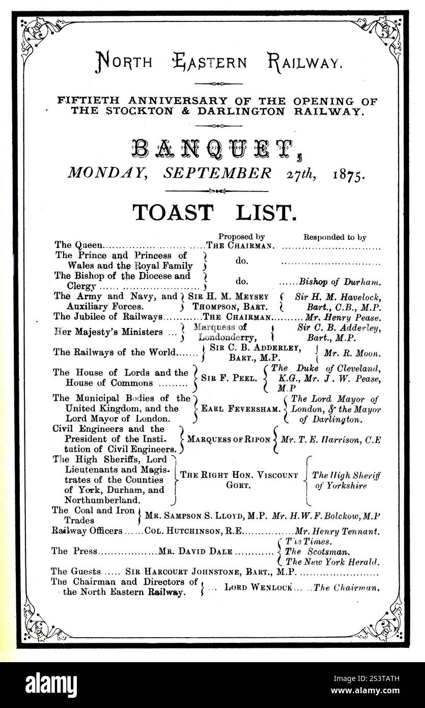 Toast list for the banquet and official celebration for the 50th ...