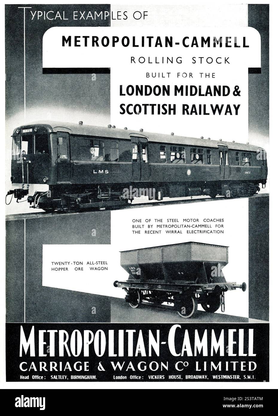 A 1938 vintage advert for Metropolitain Cammel rolling stock, carriages ...