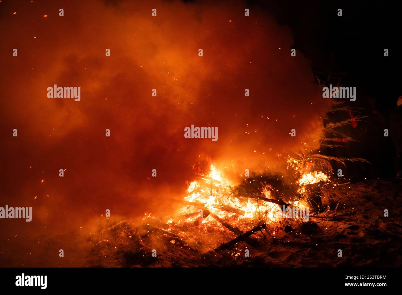 Seattle, USA. 9th Jan, 2025. Trees being burned in the annual Christmas ...