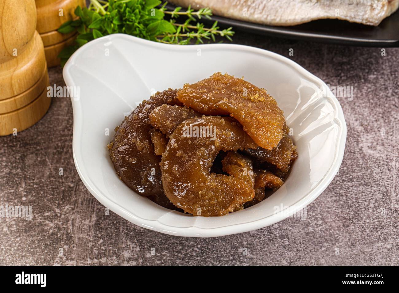 Salted Herring roe snack in the plate Stock Photo - Alamy