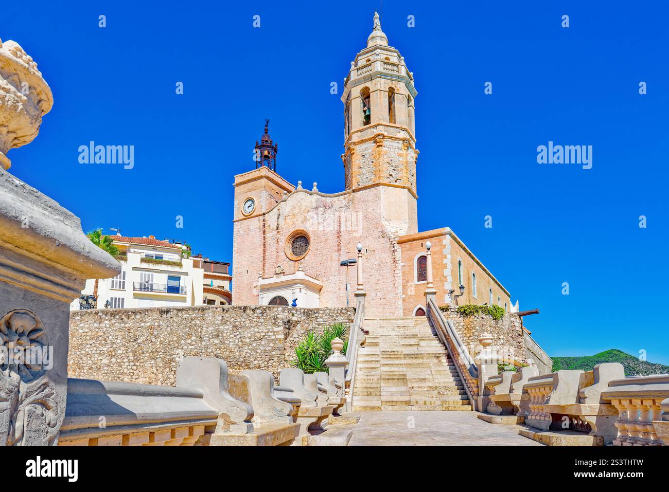 Iconic church of St. Bartholomew and St. Thecla. Sitges. Spain Stock ...