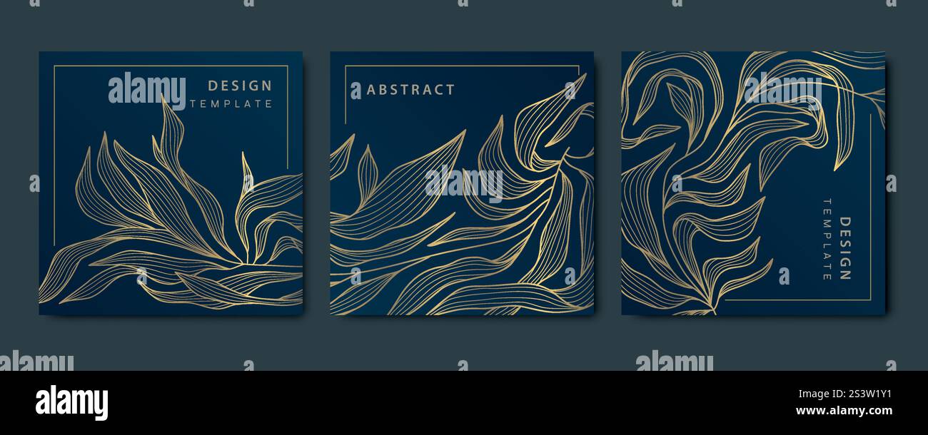 Vector set of art deco leaves golden labels, floral luxury vintage ...