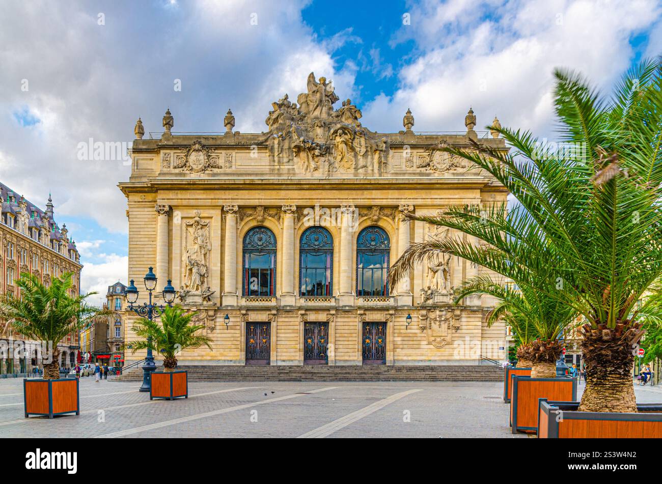 Opera de Lille opera house theatre neo-classical architecture style building and palms trees ...
