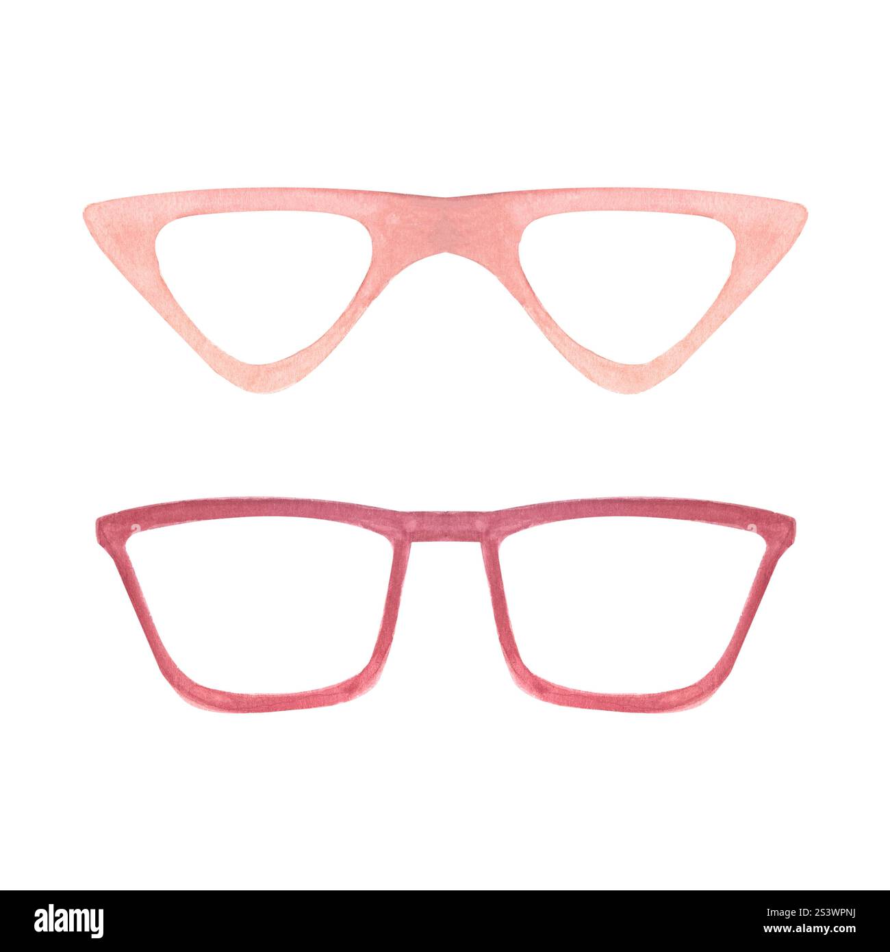 Pink Cat-eye and rectangle glasses watercolor illustration set isolated ...