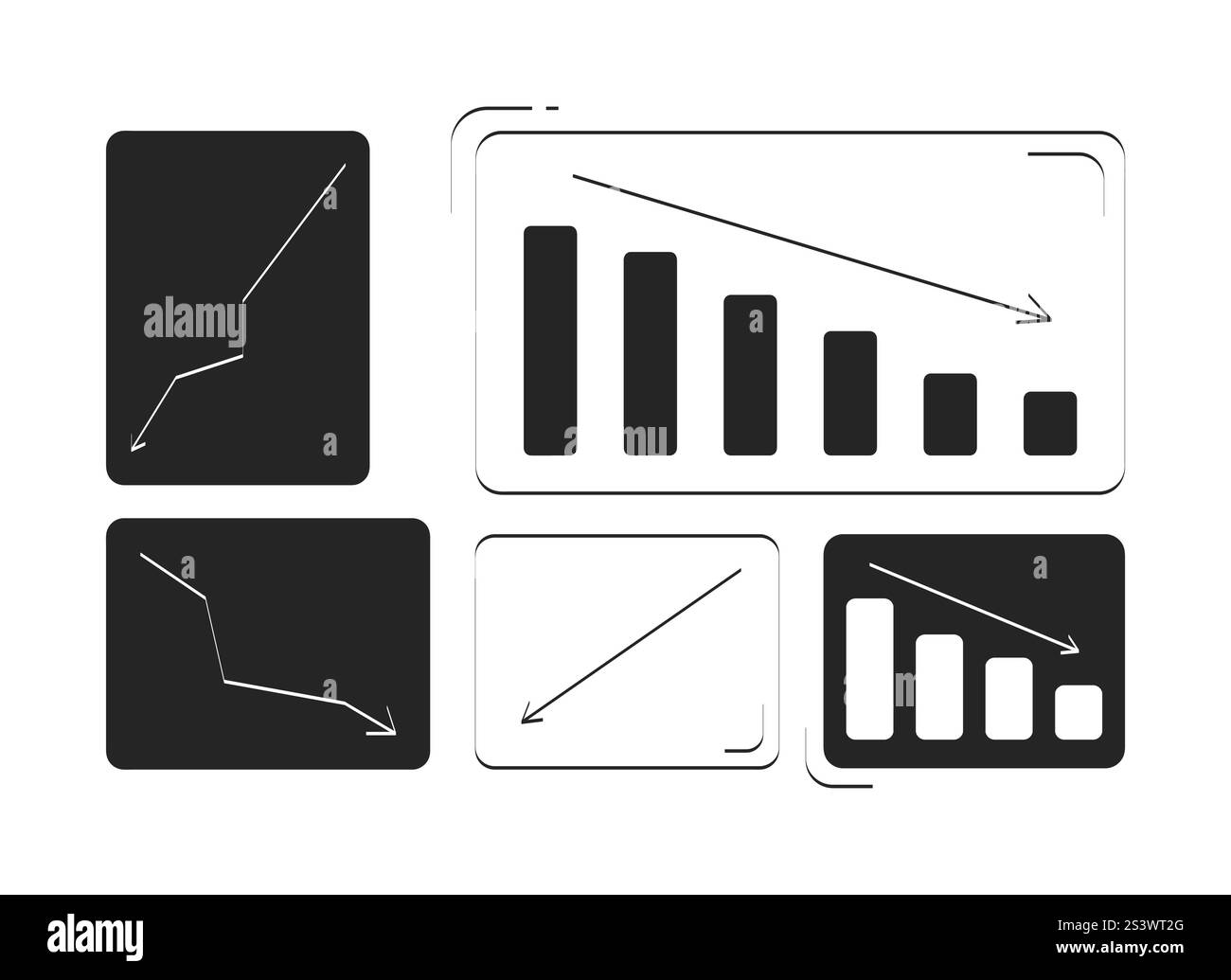 Falling graphs showing business crisis doodle linear objects set Stock ...