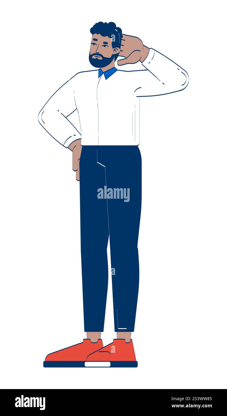 Thoughtful african american corporate employee 2D doodle character ...