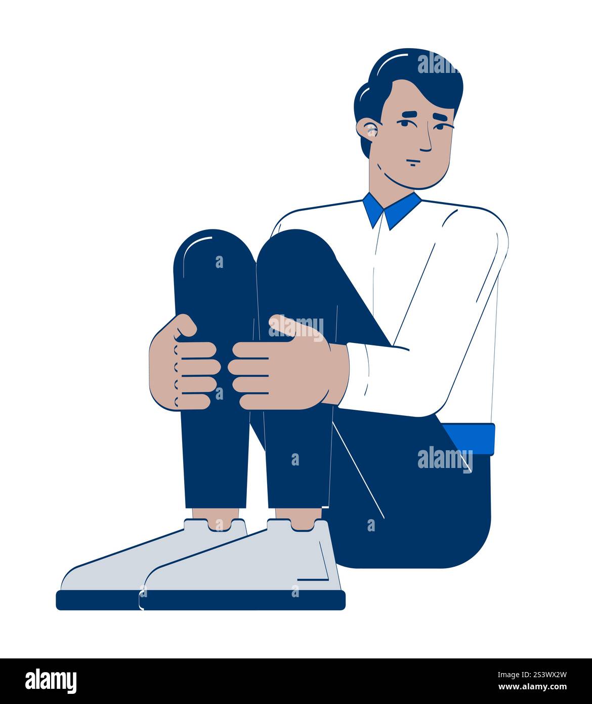 Depressed indian man corporate employee 2D doodle character Stock ...