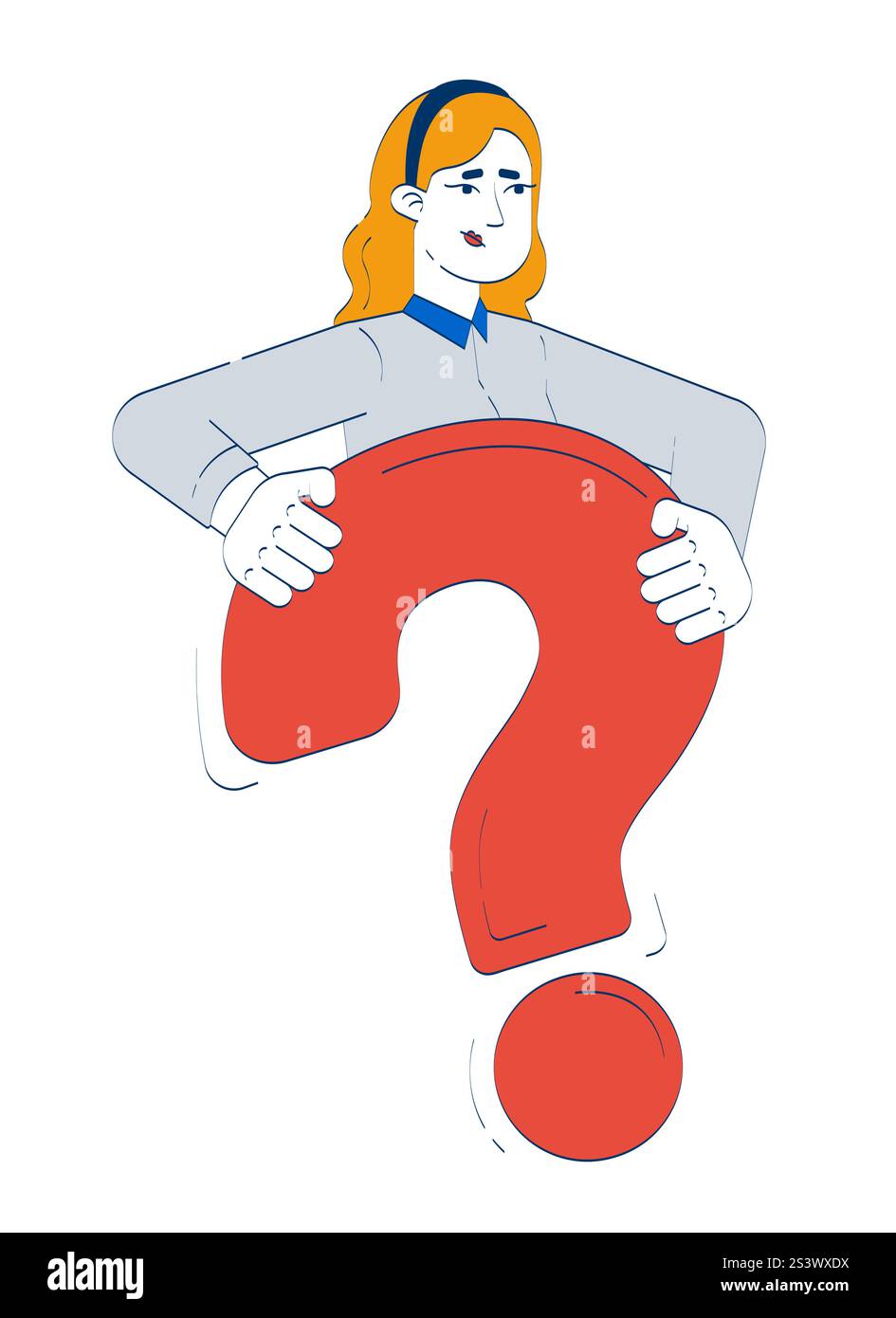 Doubted caucasian woman holding question mark 2D doodle character Stock ...