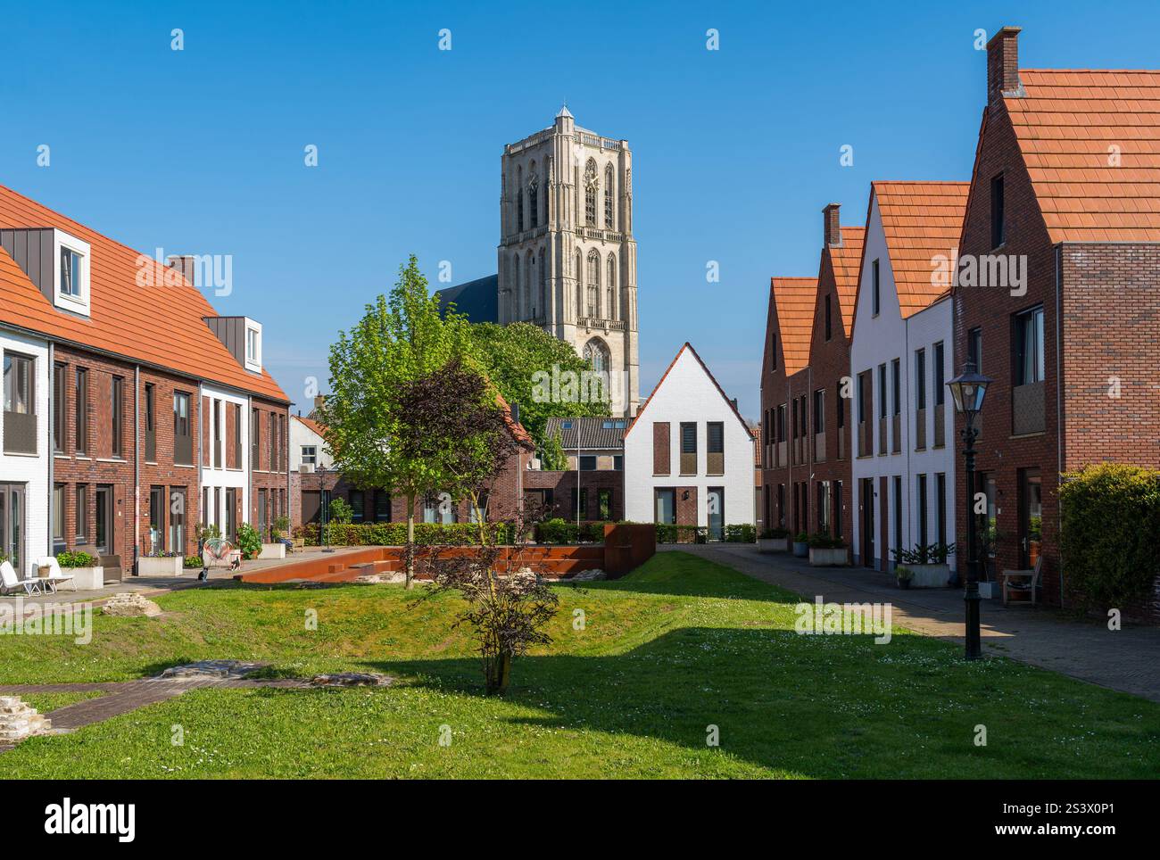 Brielle, South Holland, The Netherlands. Protestant church seen from ...