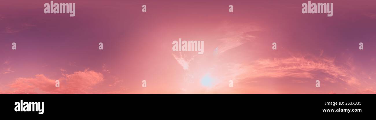 Dramatic Sunset sky 360 panorama. Vibrant sky with bright glowing red ...