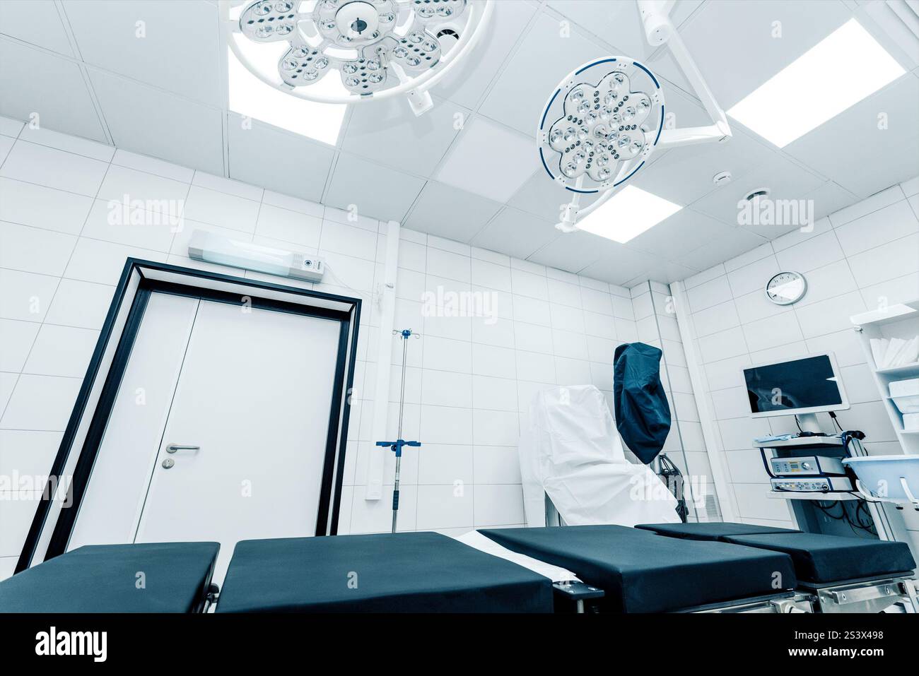 Interior of a surgical operating room in a hospital, a bright room with ...