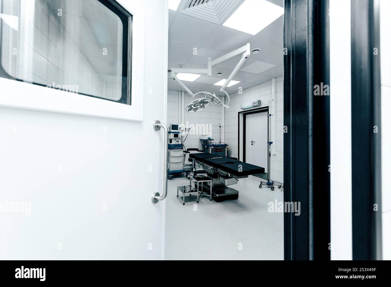 Interior of a surgical operating room in a hospital, a bright room with ...
