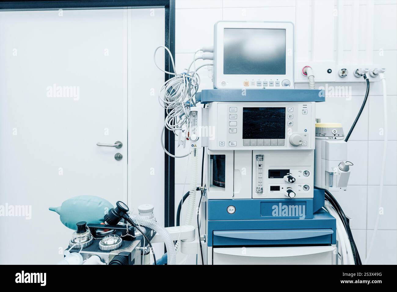 Interior of a surgical operating room in a hospital, a bright room with ...