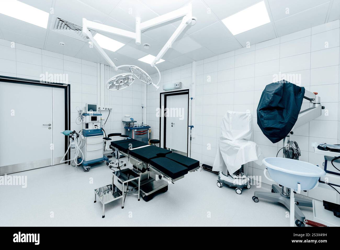 Interior of a surgical operating room in a hospital, a bright room with ...