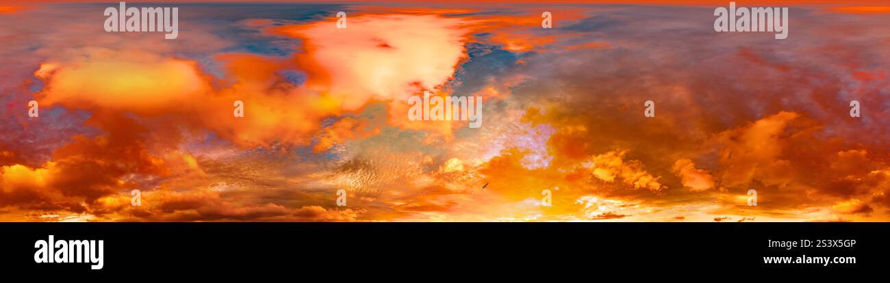 Golden glowing red orange overcast sunset sky 360 hdr panorama ...