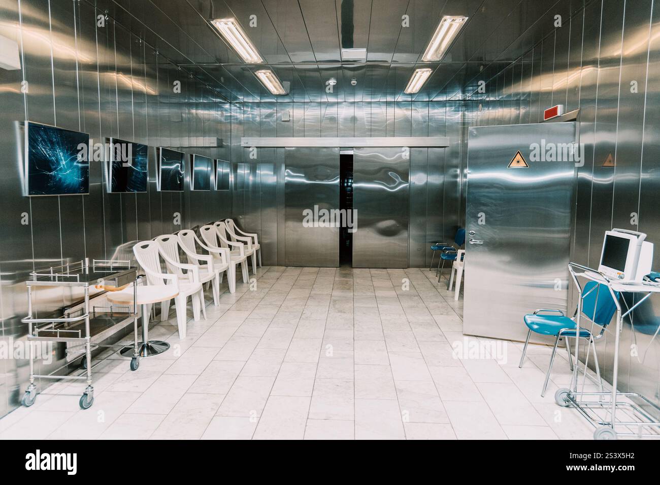 Interior of a corridor hall in a hospital, a bright room with medical ...