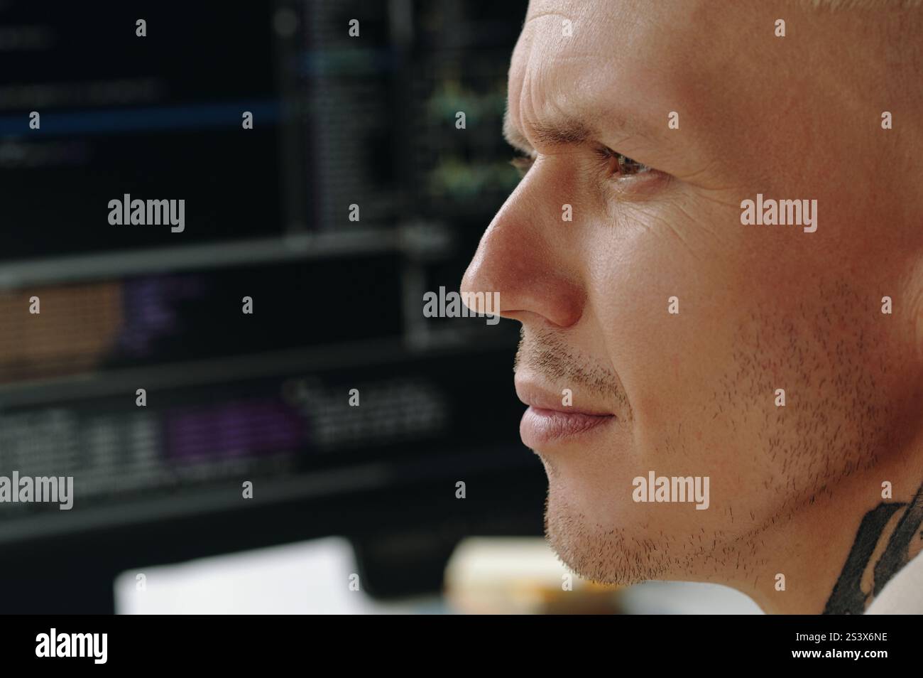Serious Programmer Working With Metadata Stock Photo - Alamy