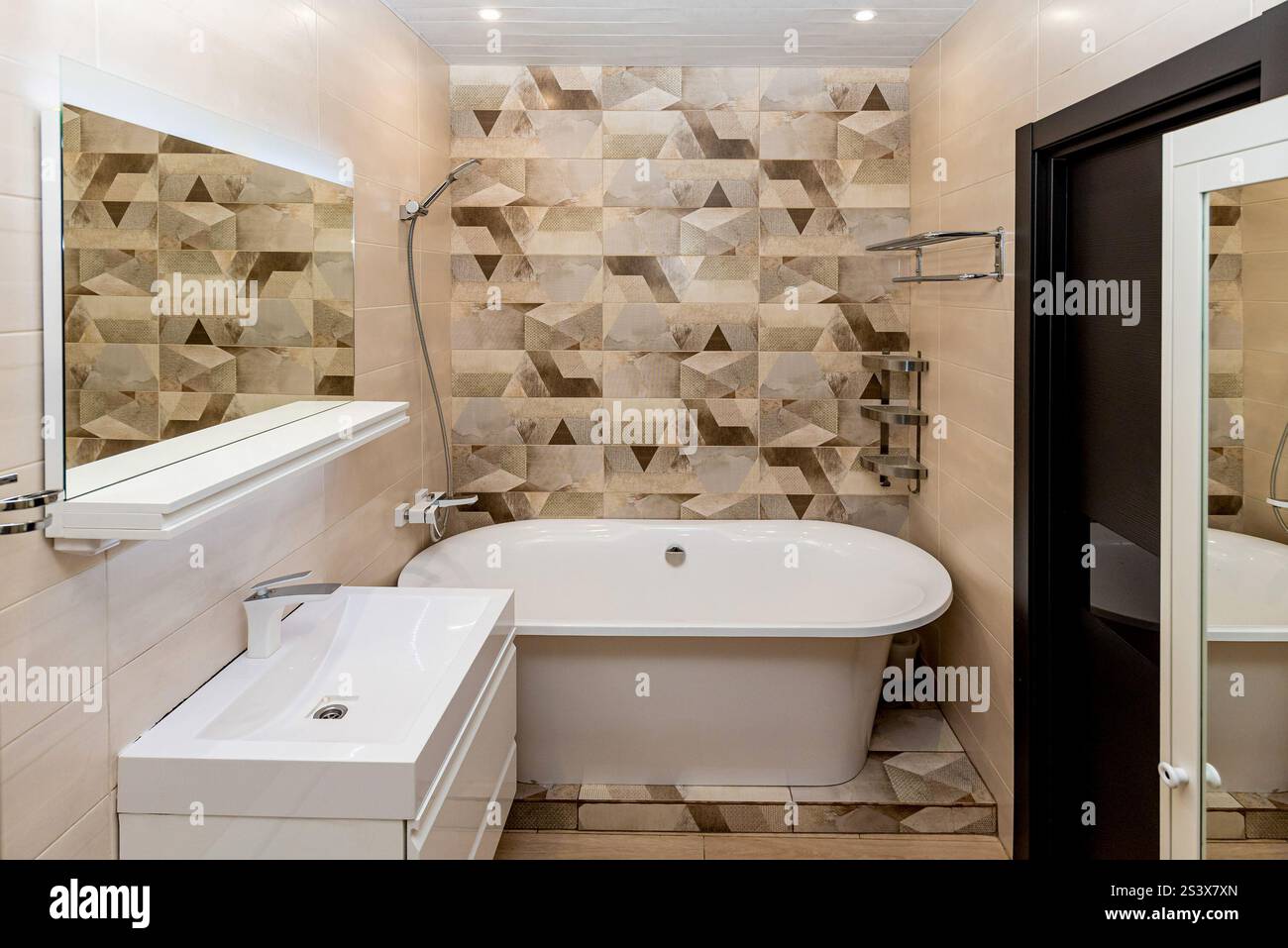 Simple bathroom interior in a residential building, toilet design in a ...